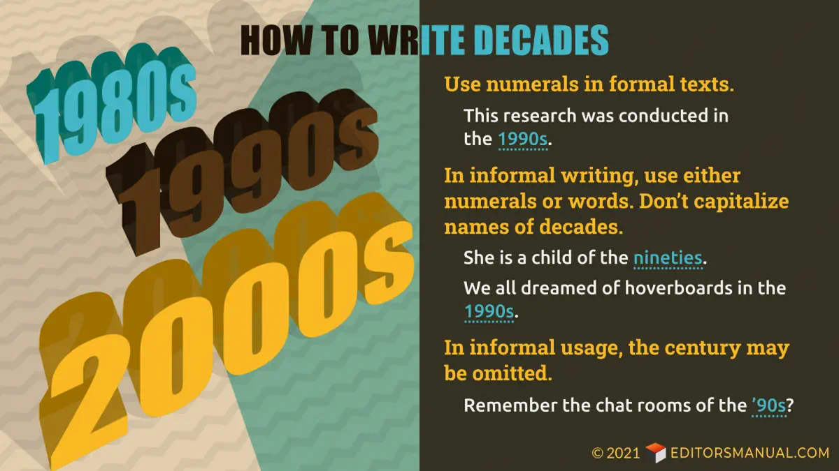 How To Write The Decade The Nineties 1990s Or 90s The Editor s