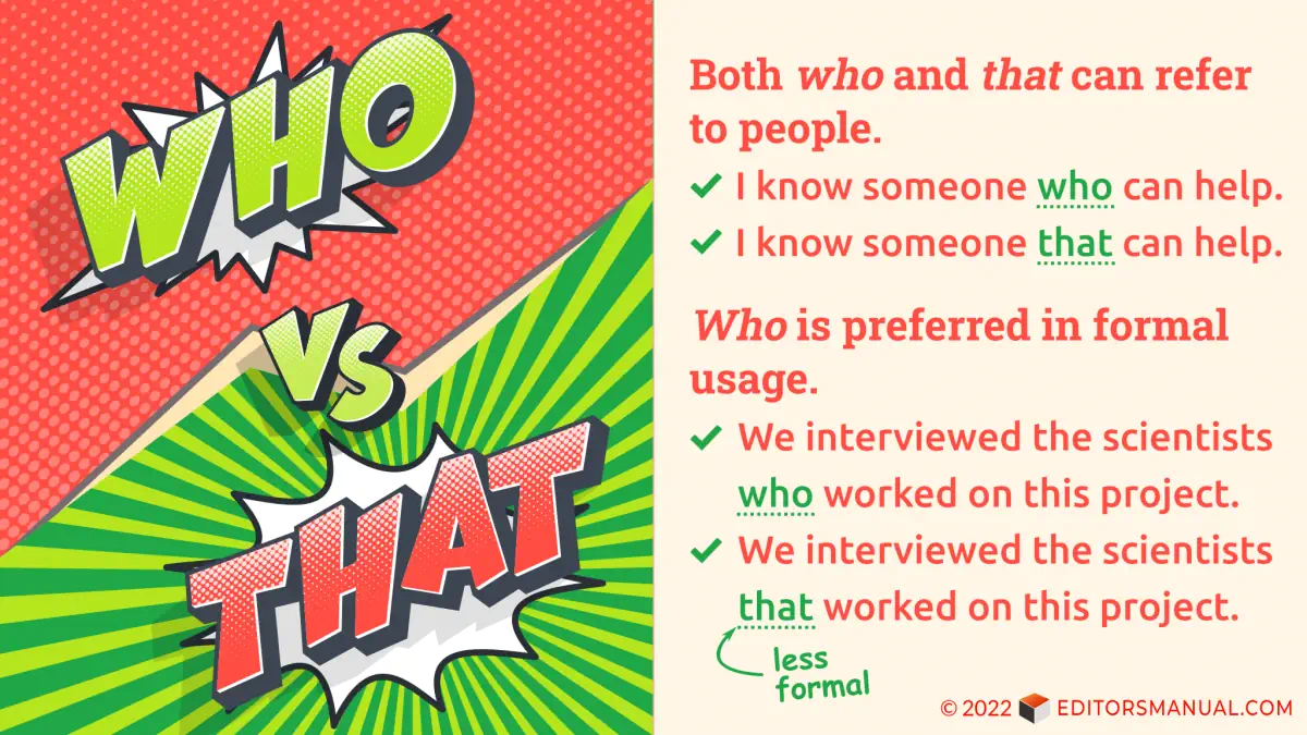 Can “That” Be Used for People? Who vs. That | The Editor’s Manual